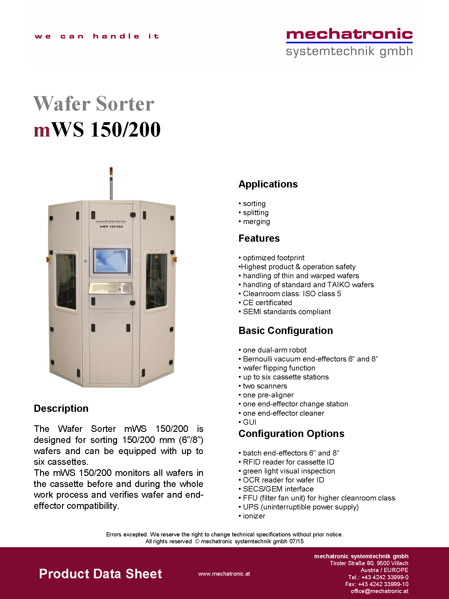 Wafer Handler mechatronic Wafer Sorter - 3D 캘리브레이션